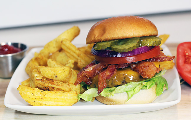 The Superbowl Burger – Bacon Cheeseburger – Bald Man Fighting
